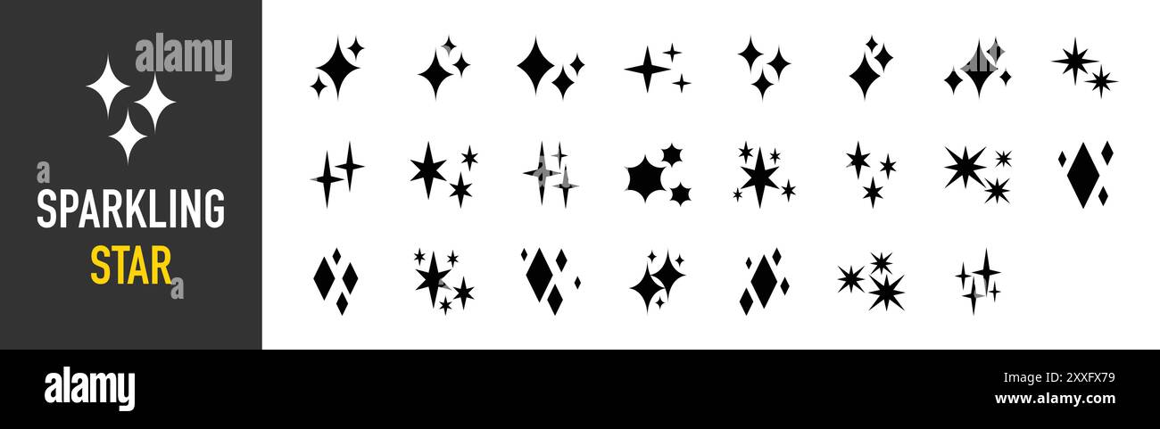 Sparkle icons set. Twinkle stars collection. Shine star icon. Effect shine, glitter, twinkling ...
