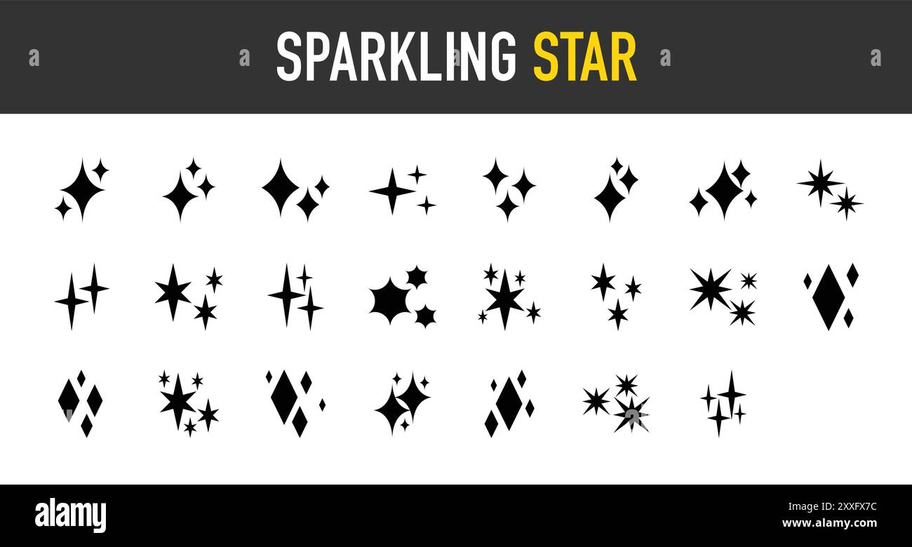 Sparkle icons set. Twinkle stars collection. Shine star icon. Effect shine, glitter, twinkling ...