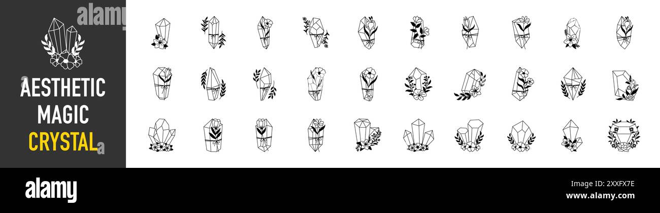 Aesthetic magic crystals collection. Celestial crystals, flowers and ...