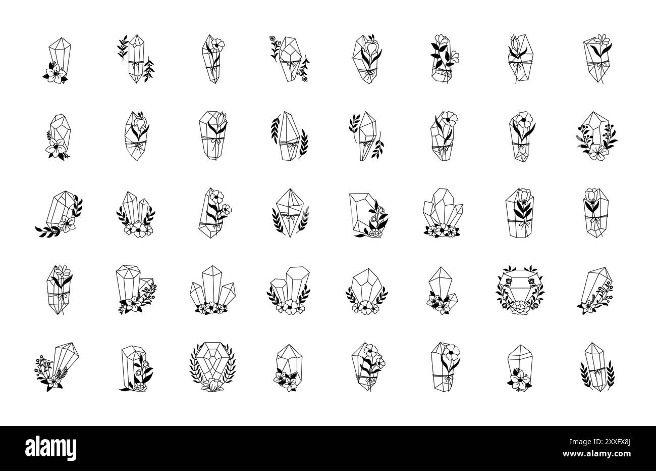 Aesthetic magic crystals collection. Celestial crystals, flowers and ...
