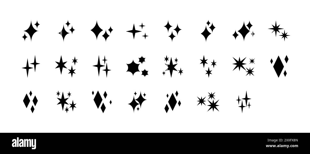 Sparkle icons set. Twinkle stars collection. Shine star icon. Effect shine, glitter, twinkling ...