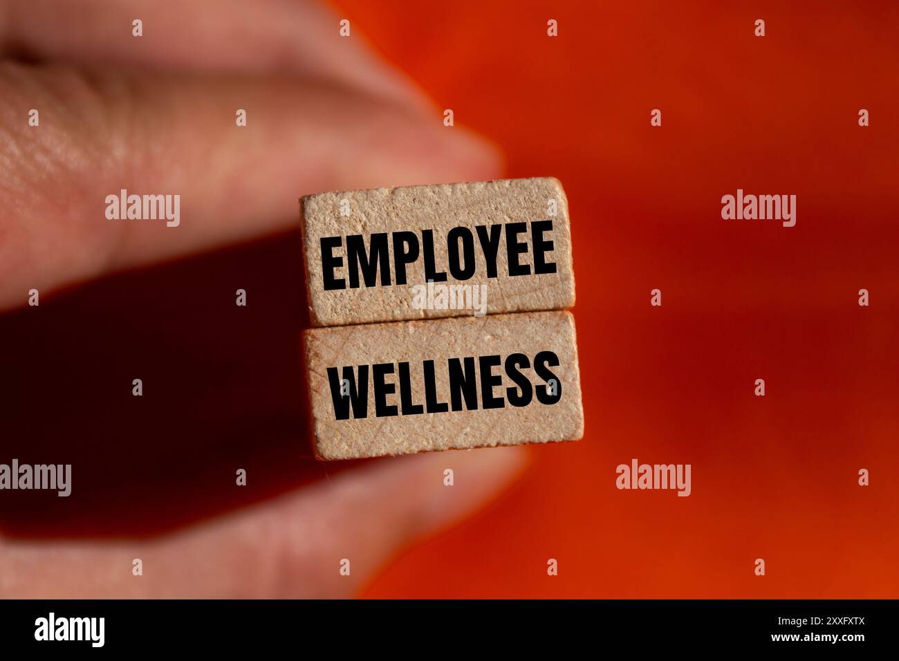 Employee wellness message written on wooden blocks with orange ...