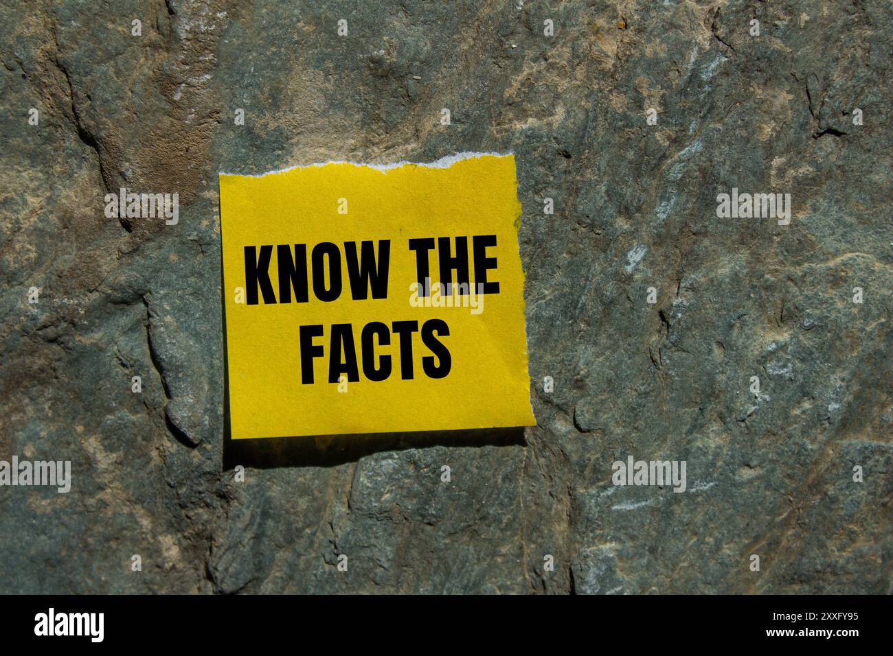 Know the facts message written on ripped yellow torn paper piece with ...