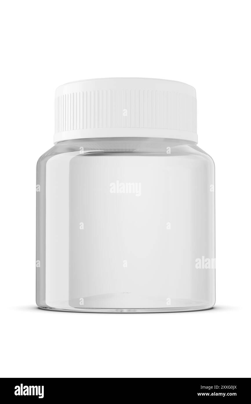 Clear transparent jar for medical pills. Glass container mockup for ...