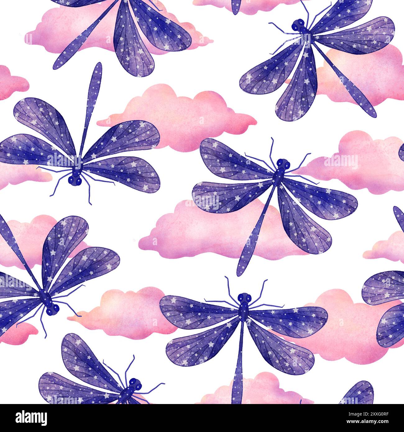 Elegant celestial seamless pattern with dragon flies. Boho magic ...