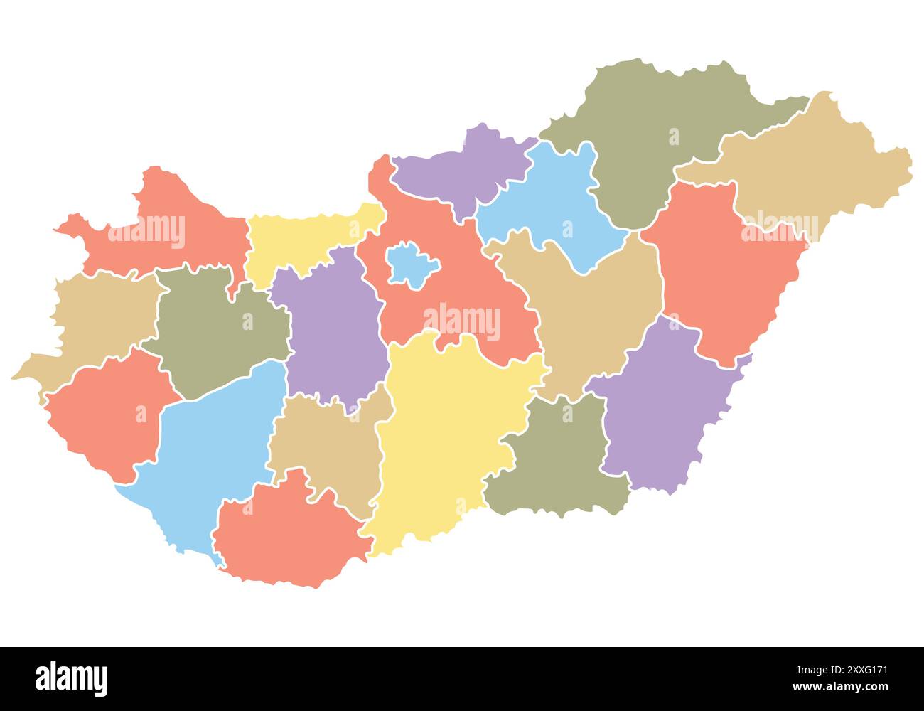 Map of Hungary by region in different colors. Vector illustration Stock ...