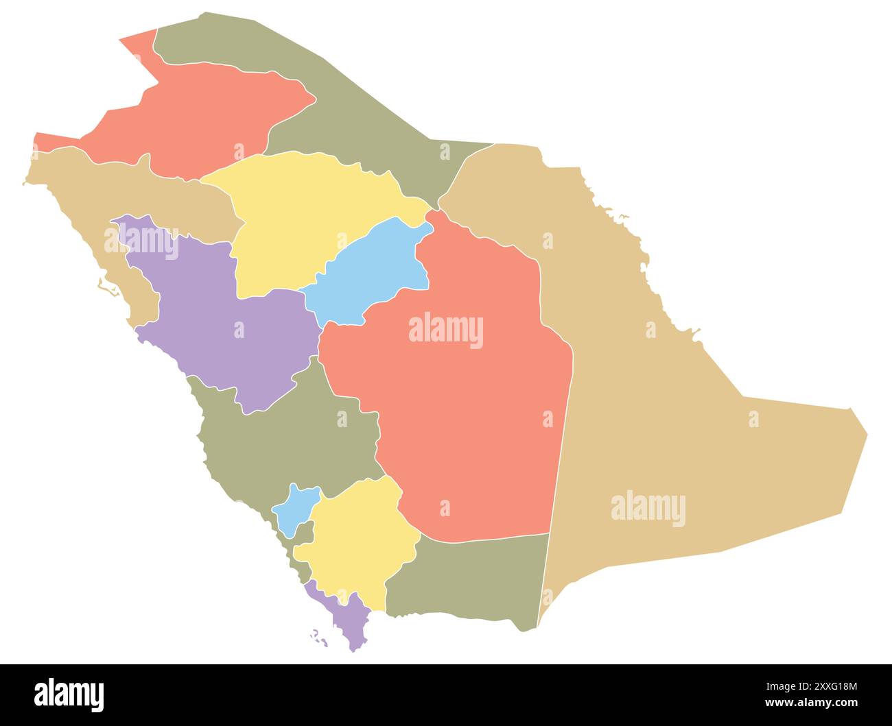 Map of Saudi Arabia by region in different colors. Vector illustration ...