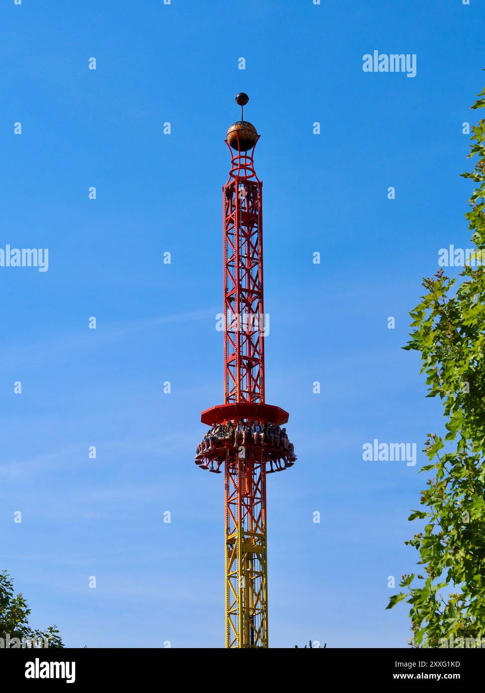 Energylandia, Poland - August 23, 2024: People free falling from tower ...