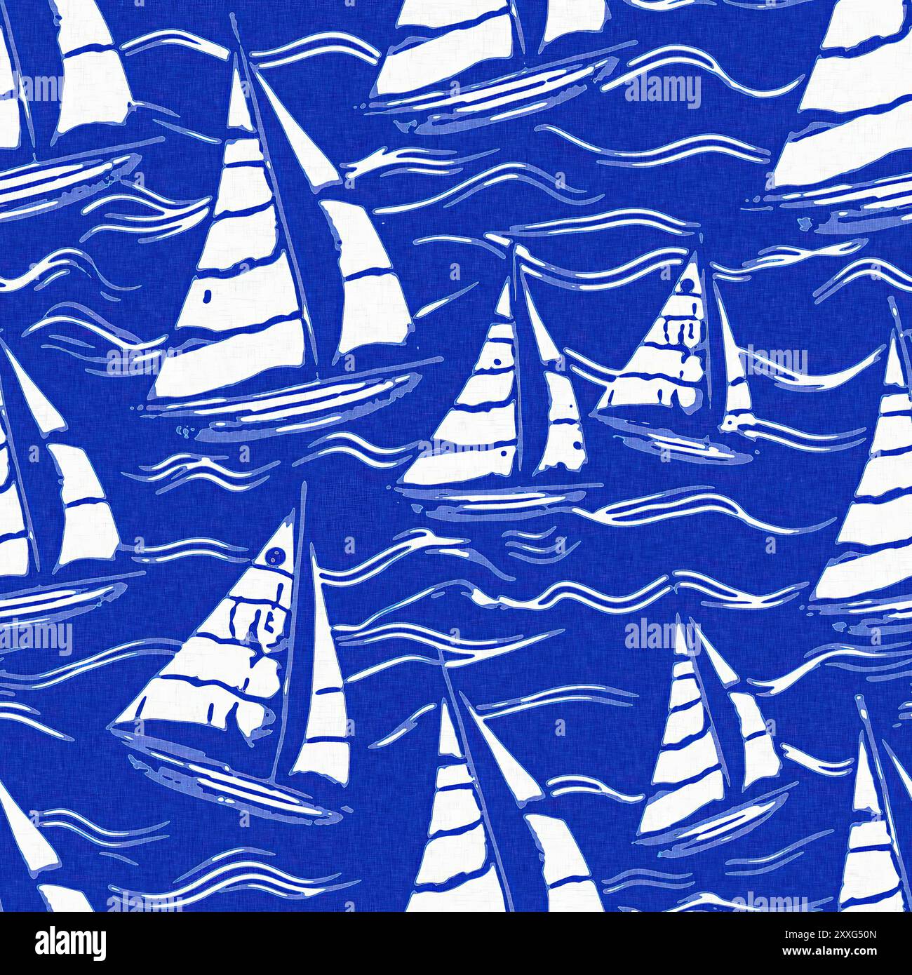 Coastal sail boat in azure ocean blue seamless background, Modern ...