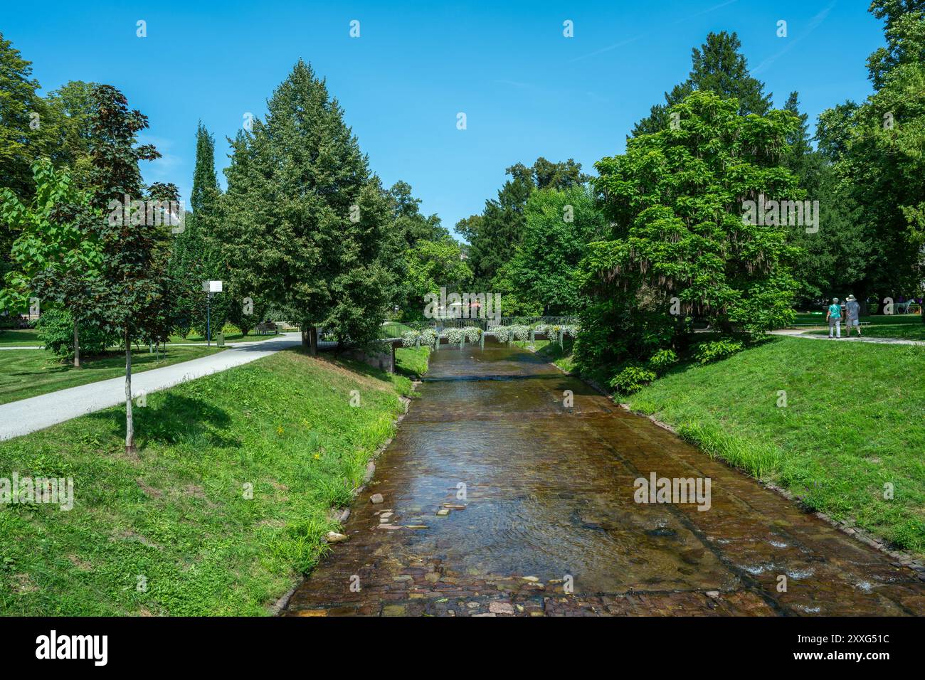 Romantic bridges over the Oos River in the city park of Baden-Baden ...