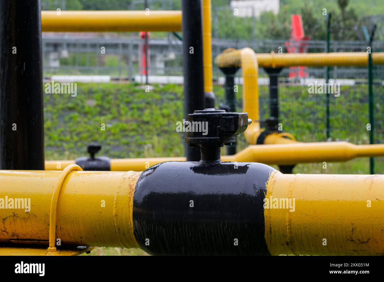 Gas pipeline oil industry. Yellow gas pipe power technology. Fuel ...