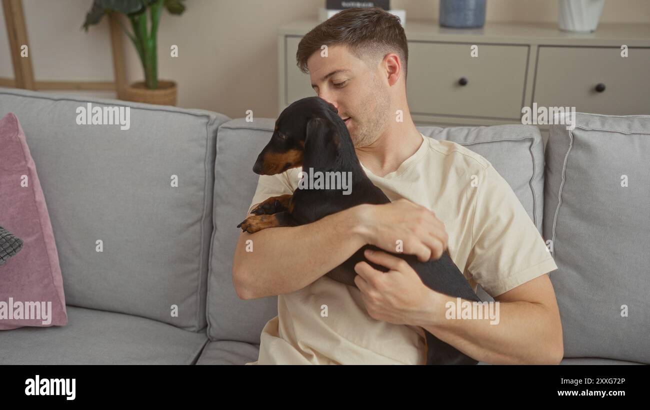 Pet owner comforting dachshund hi-res stock photography and images - Alamy