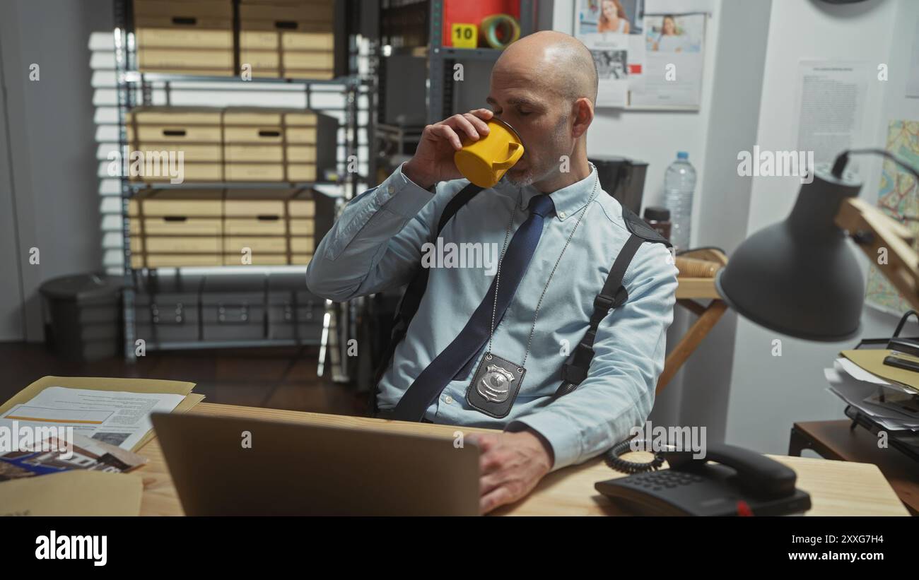 Bald detective man badge hi-res stock photography and images - Alamy