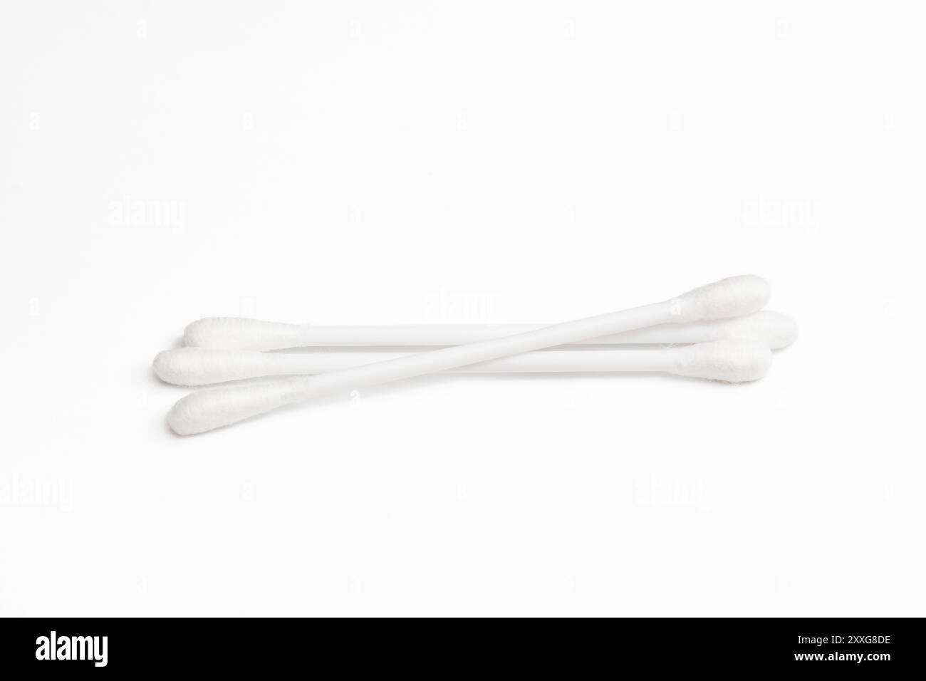 Plastic cotton swabs on white background Stock Photo - Alamy