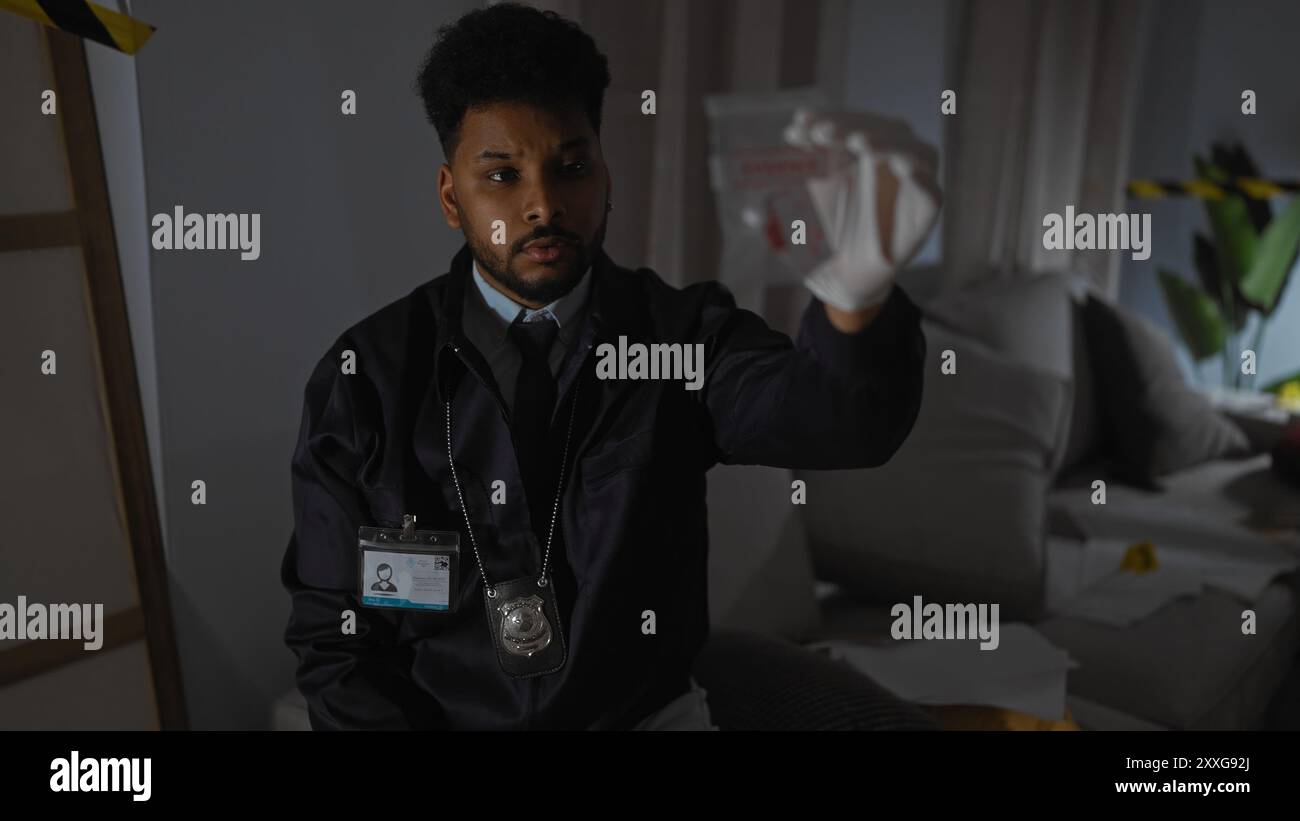 Handsome african american male detective analyzing evidence at crime ...