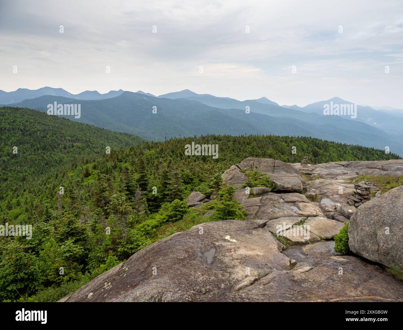 Summit of Cascade Mountain, Lake Placid, New York, where rugged rocks ...