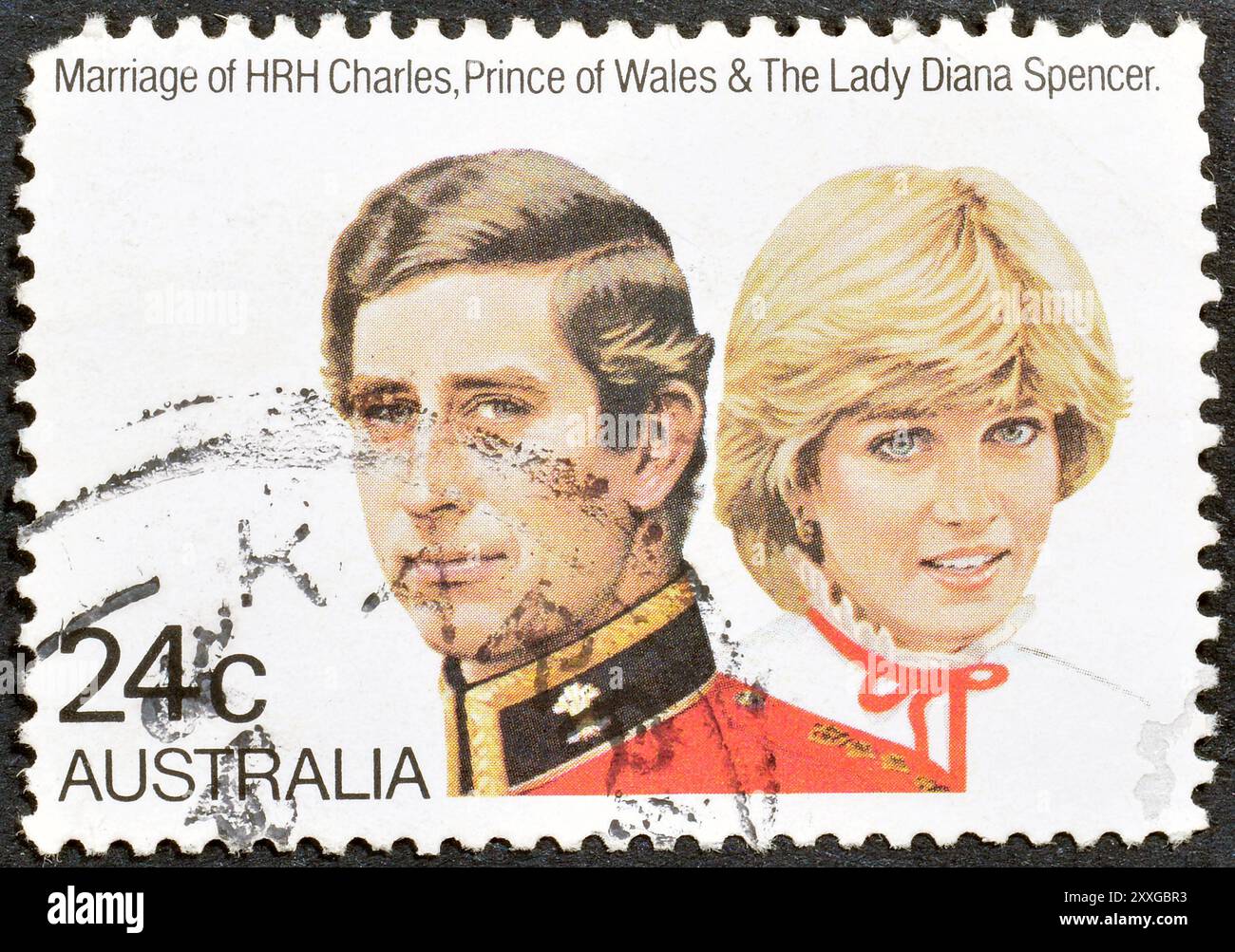 Cancelled postage stamp printed by Australia, that shows Prince Charles ...