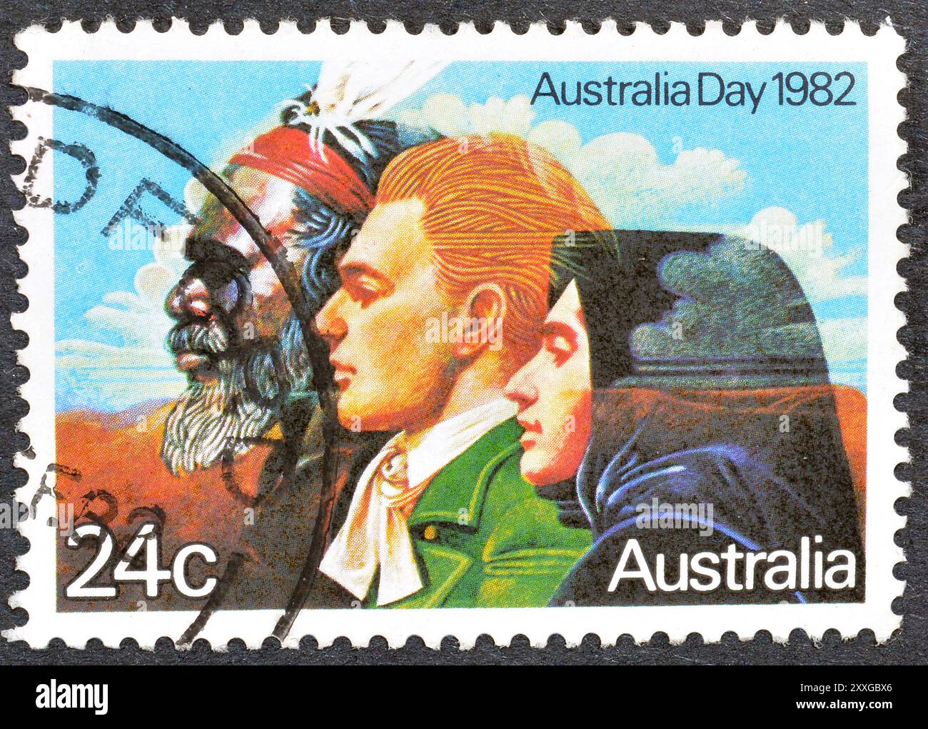 Cancelled postage stamp printed by Australia, that shows Profiles ...