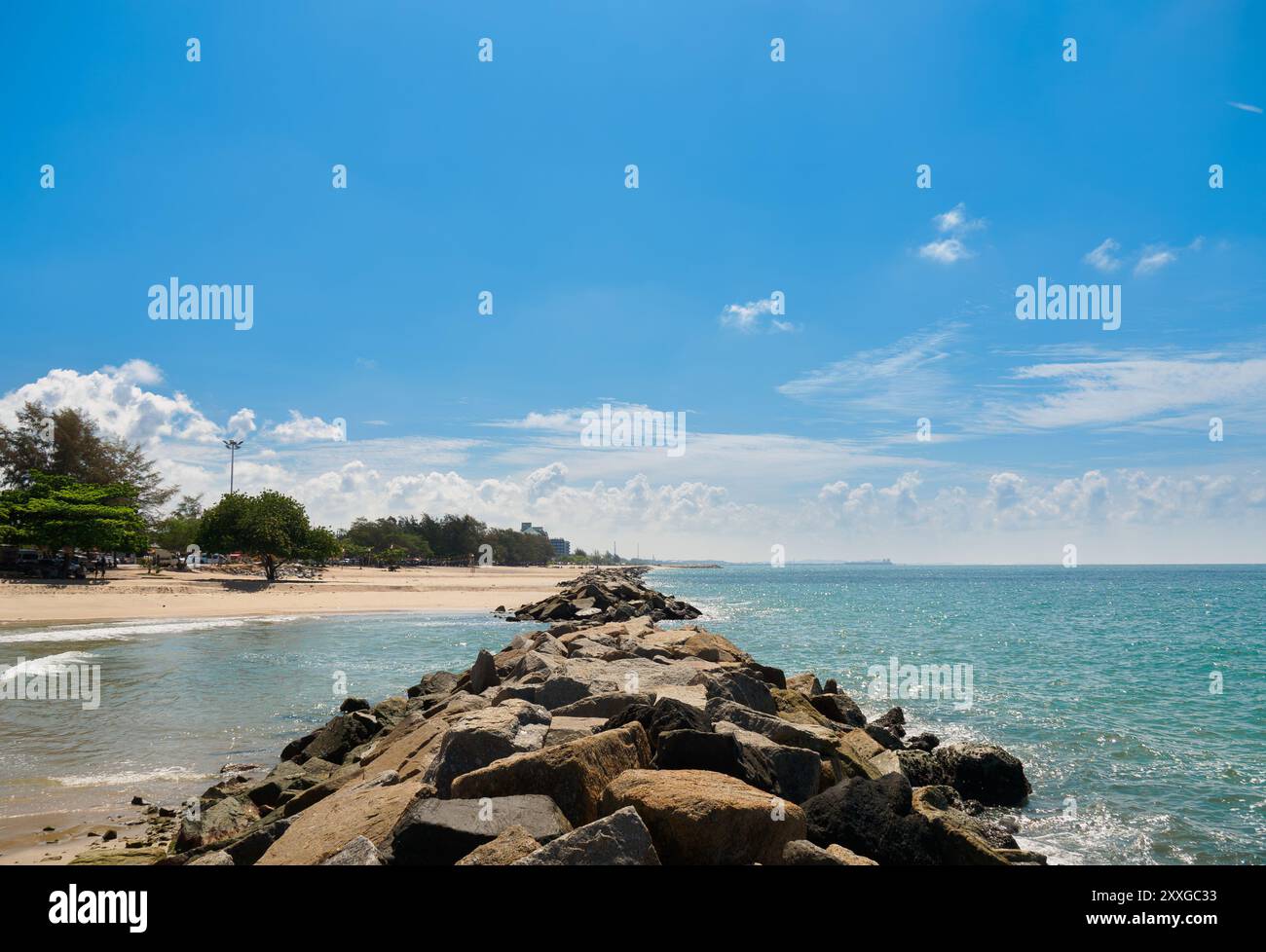 Small half moon bay and bended waves created by stone manmade ...