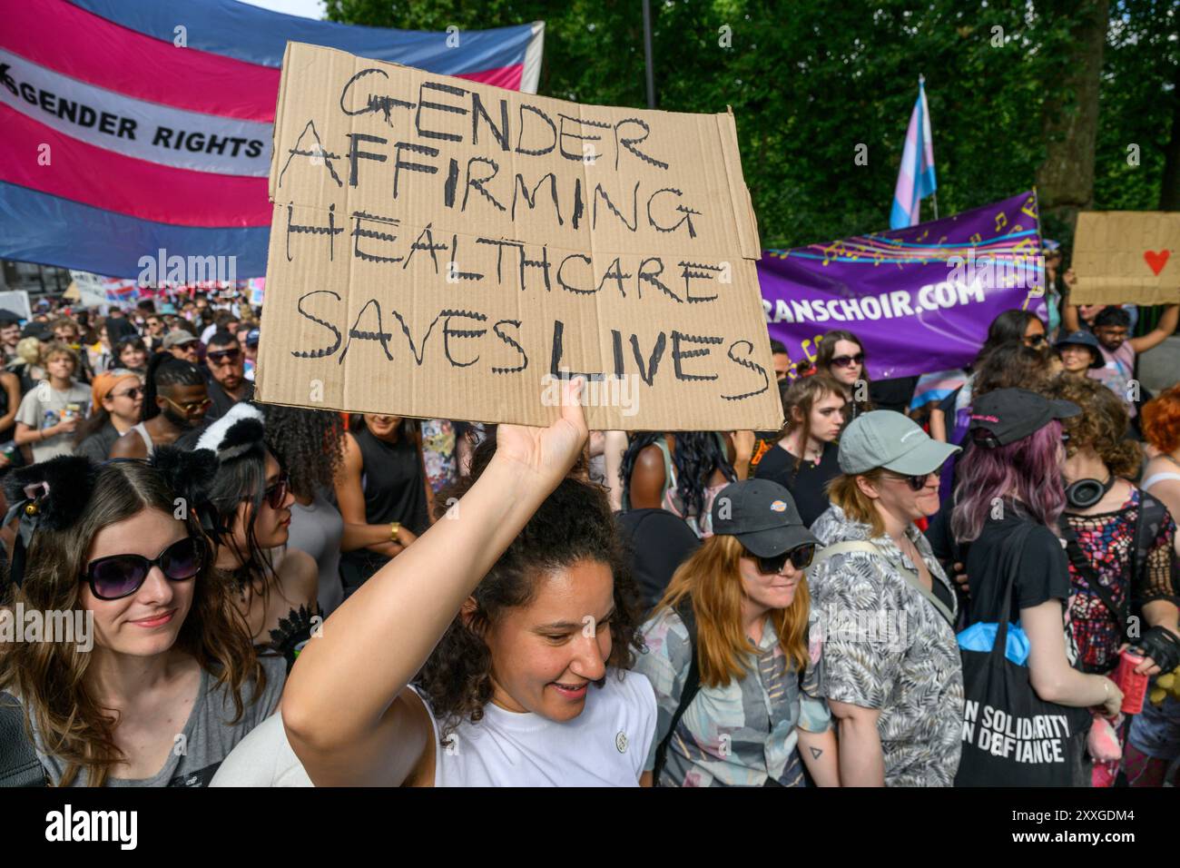 Marchers on the London Trans+ Pride march advocating for greater ...