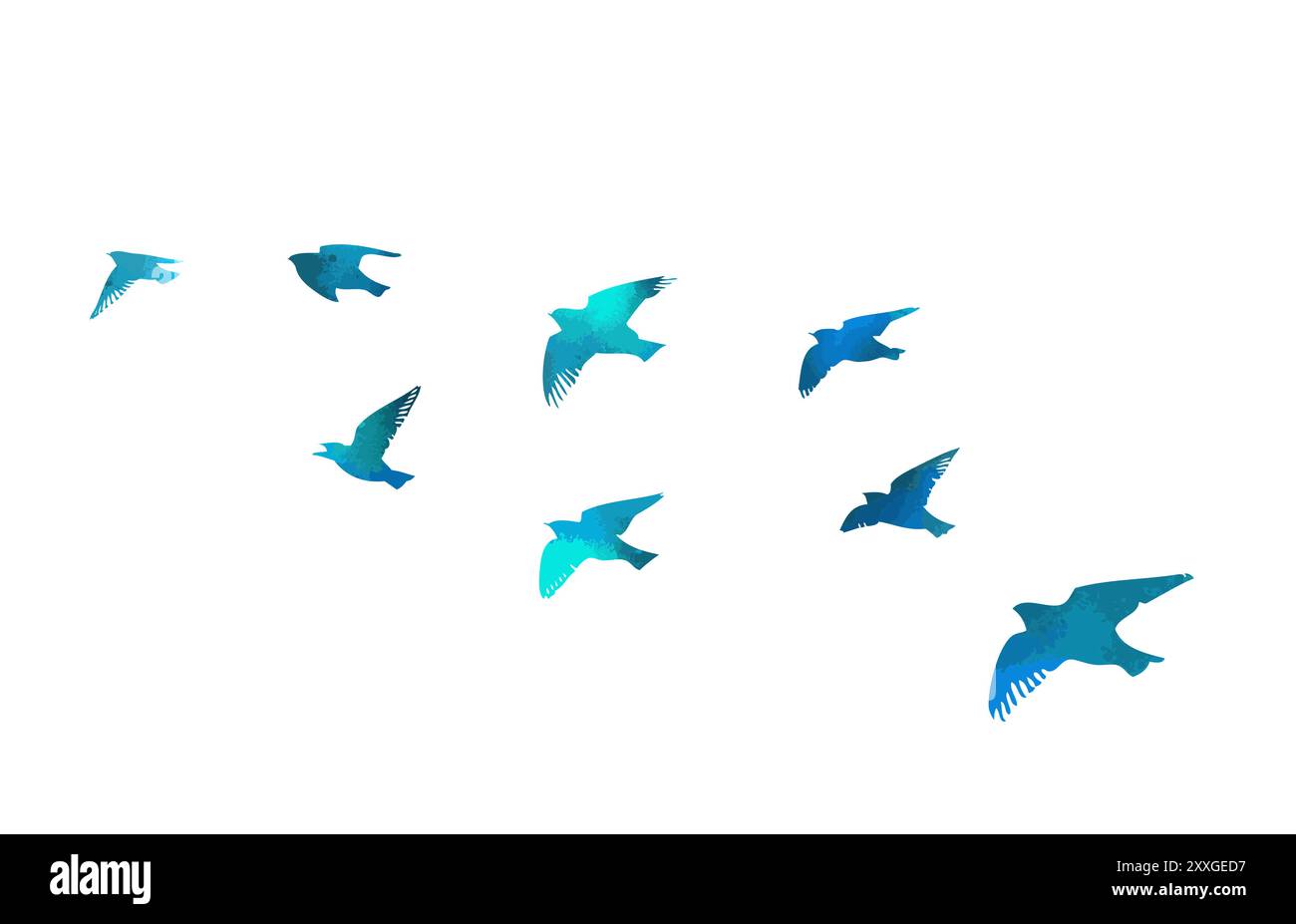 A flock of blue birds. hand drawing. Not AI. Vector illustration Stock ...