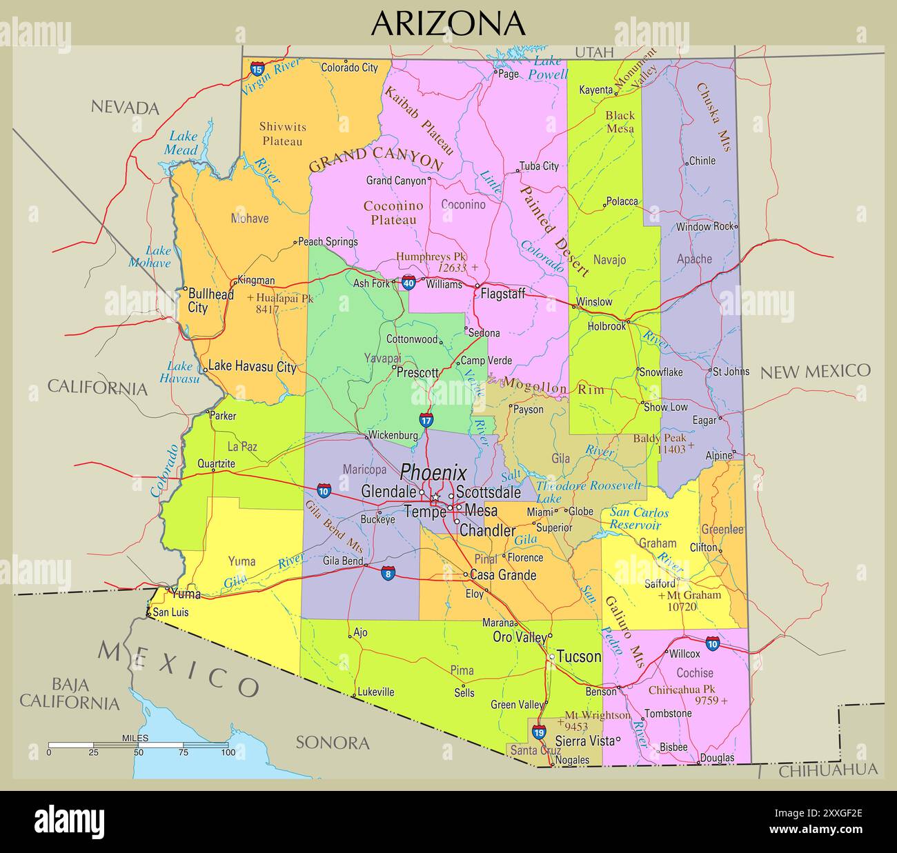 Map of Arizona, United States Stock Vector Image & Art - Alamy