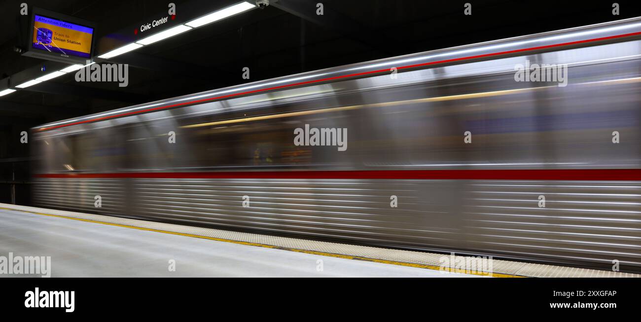 Los Angeles, California: view of Los Angeles Metro Rail Train B Line in ...