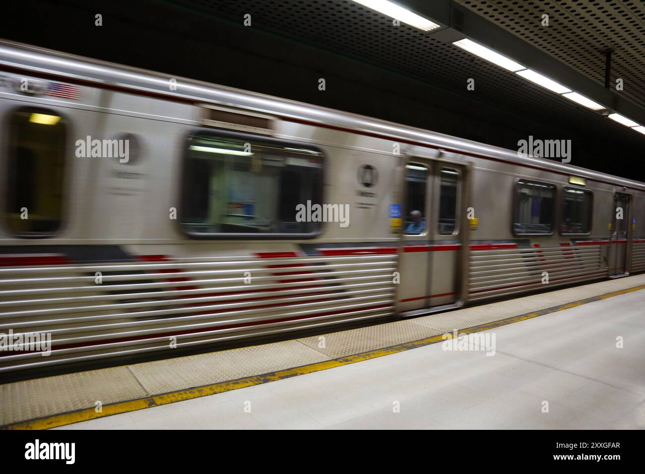 Los Angeles, California: view of Los Angeles Metro Rail Train B Line in ...