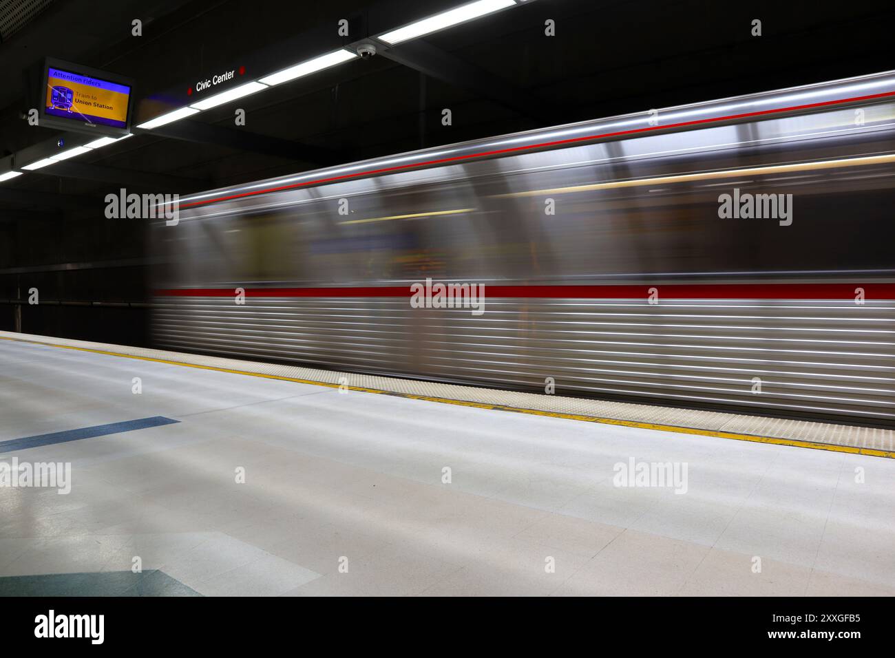 Los Angeles, California: view of Los Angeles Metro Rail Train B Line in ...