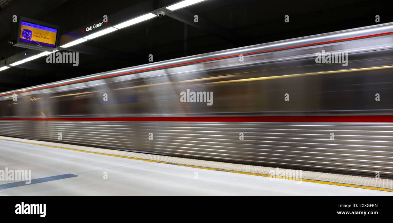 Los Angeles, California: view of Los Angeles Metro Rail Train B Line in ...
