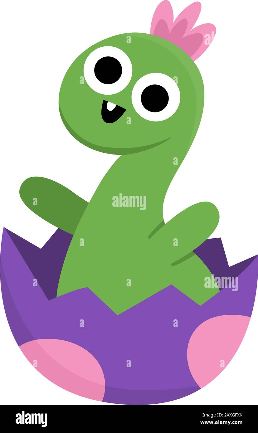 Vector baby brachiosaurus icon hatching from egg. Cute little newborn ...