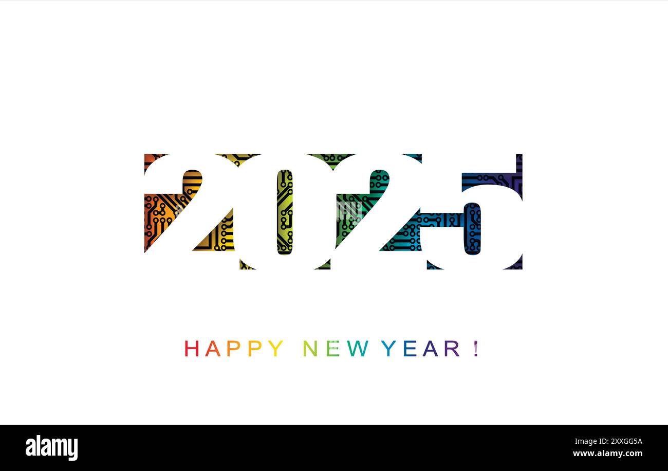 Christmas and new year greetings high tech card with 2025 year Stock ...