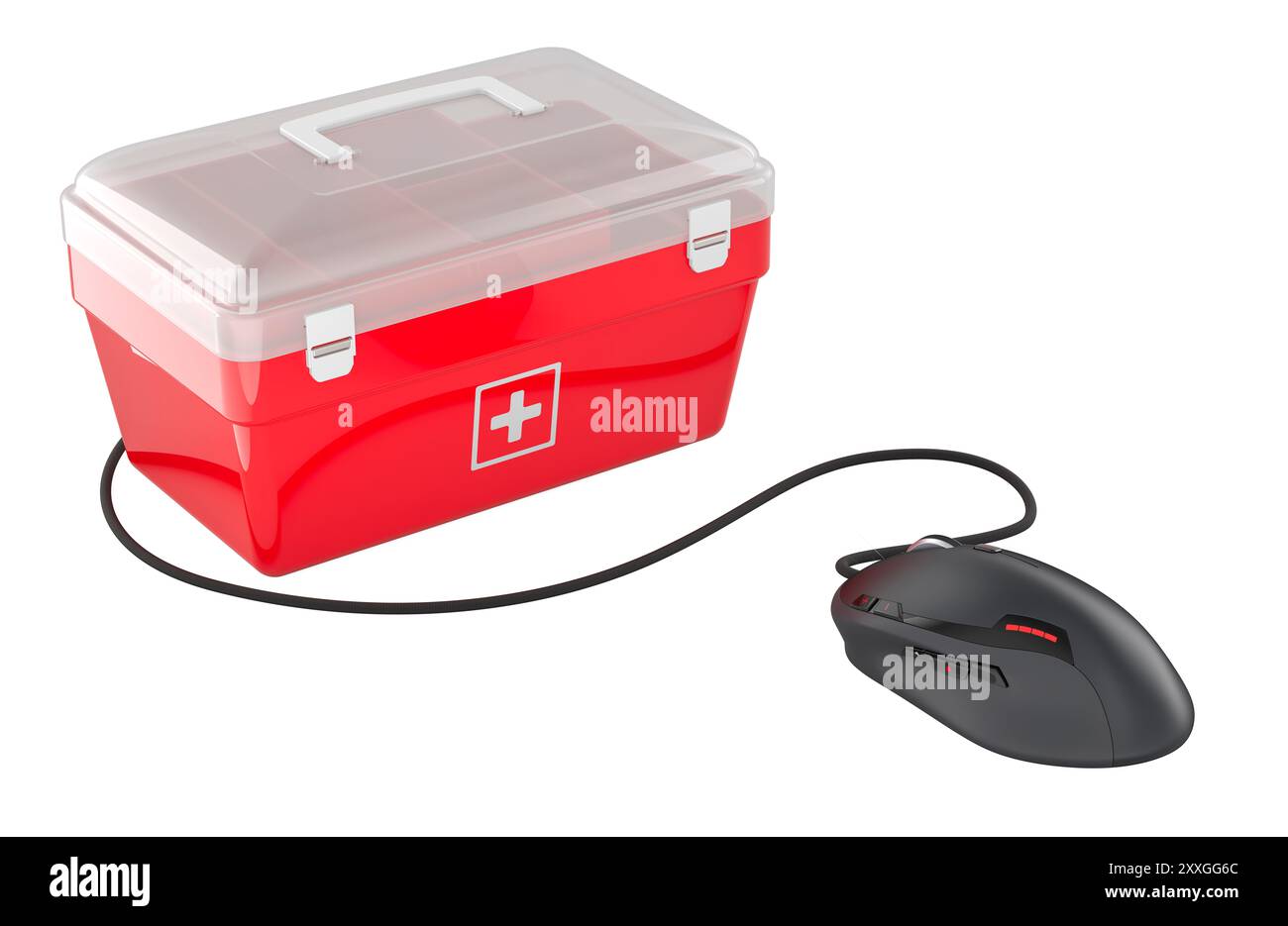 First aid kit with computer mouse, medical help online concept. 3D ...