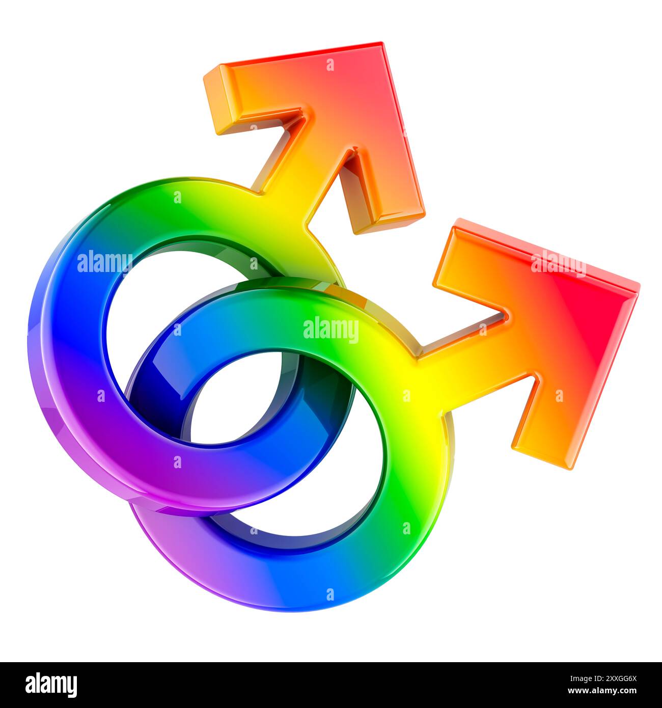 Double male symbol. Gay couple, relationship. 3D rendering isolated on ...