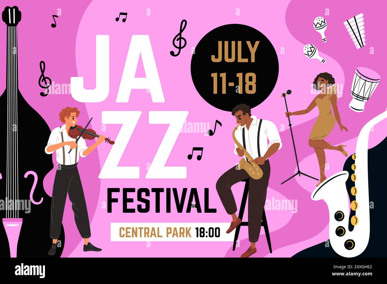 Music festival invitation. Concert poster. Jazz performance. Violinist ...