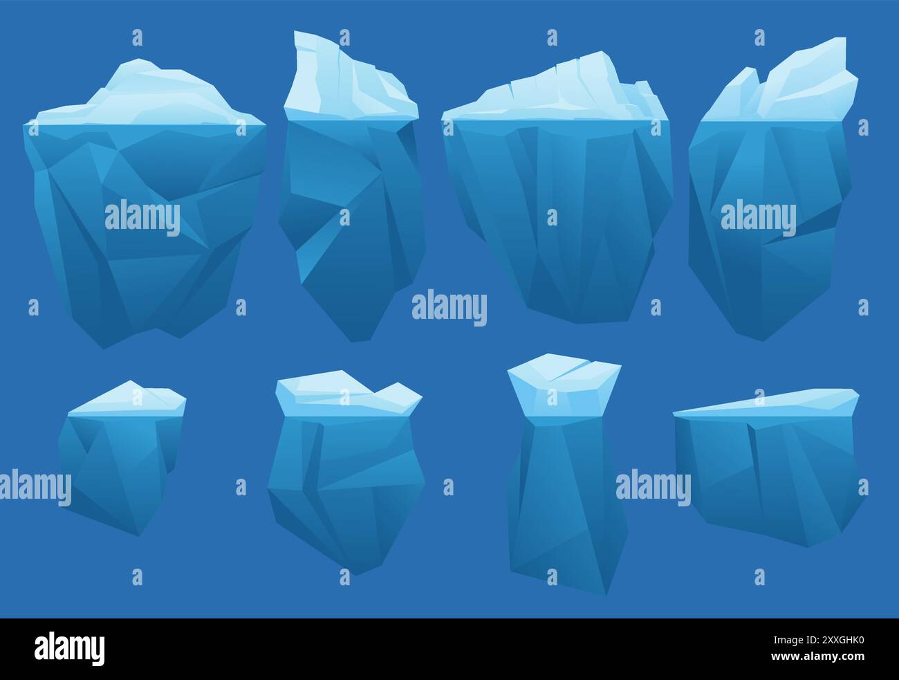 Cartoon icebergs. Floating ice blocks. Different shapes. Frozen ...