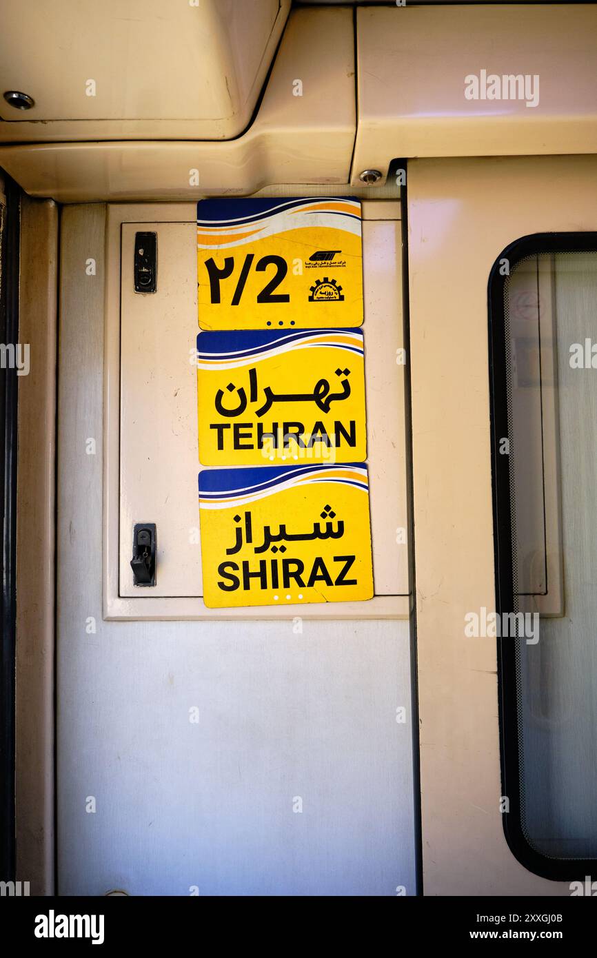 Shiraz, Iran, 06.26.2023: signboard in train to city name Stock Photo ...