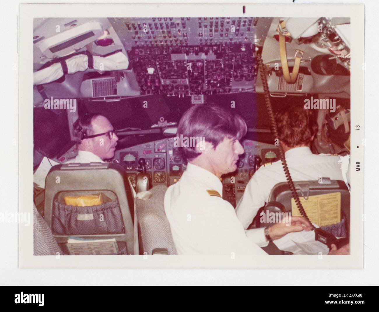 Vintage snapshot of pilot, co-pilot and navigator in a Pan-American ...
