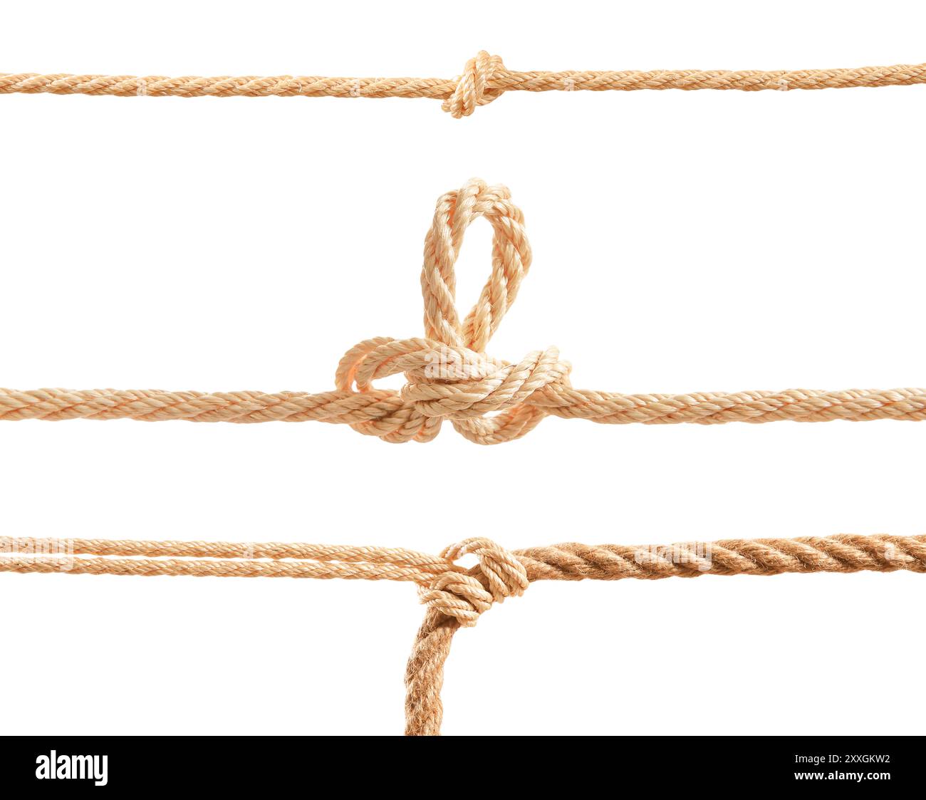 Ropes with different knots isolated on white, set Stock Photo - Alamy