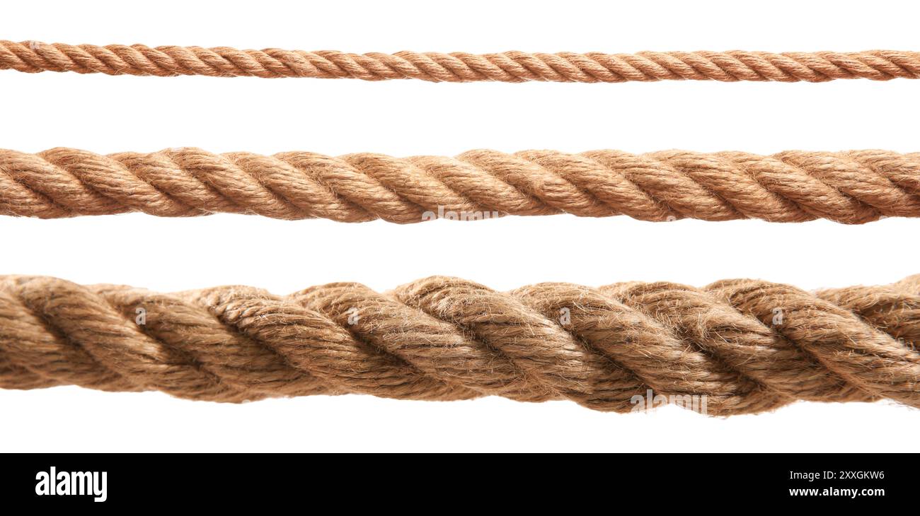 Ropes of different thickness isolated on white, set Stock Photo - Alamy