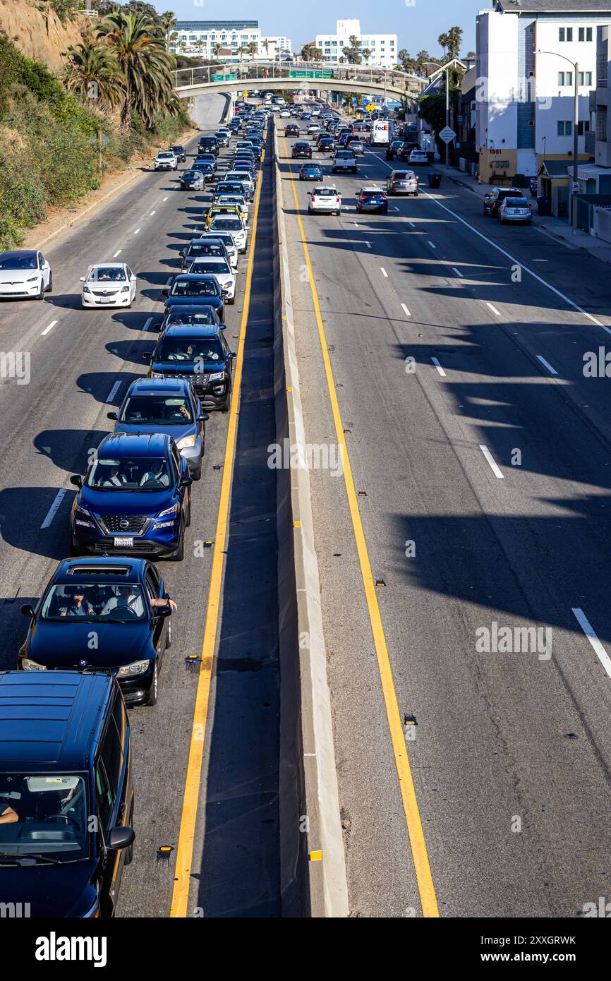 Aerial view of traffic on the Pacific Coast Highway or PCH, California ...