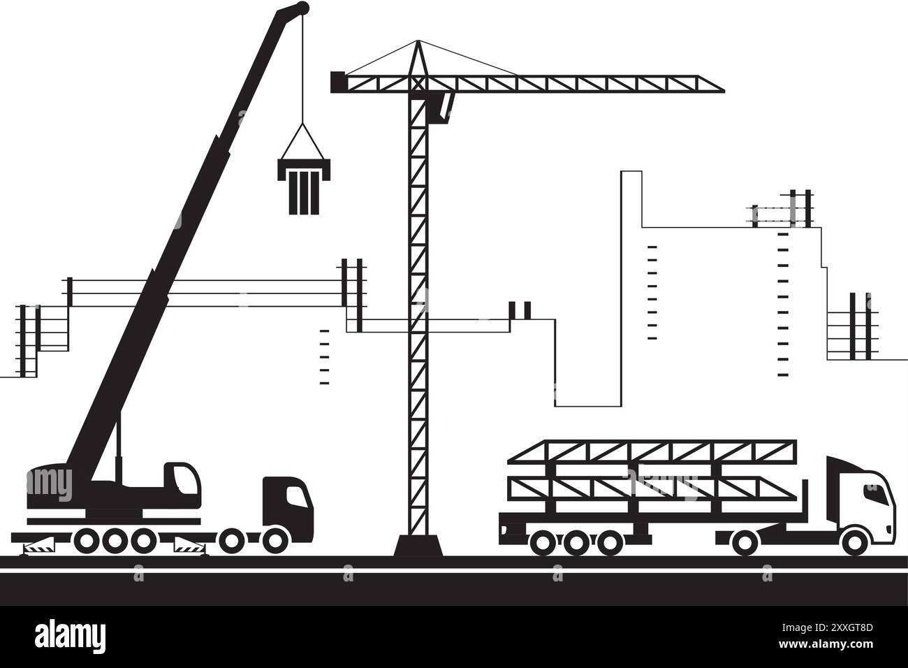 Mounting crane on construction site – vector illustration Stock Vector ...