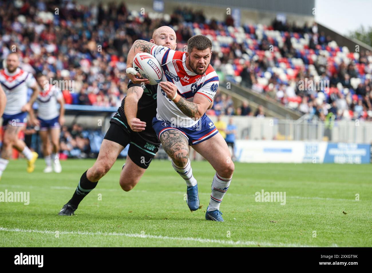 Wakefield, England - 18th August 2024 - Wakefield Trinity's Liam Hood ...