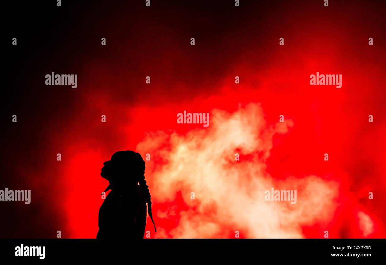 EDITORIAL USE ONLY Maxim performs with is band The Prodigy during the ...