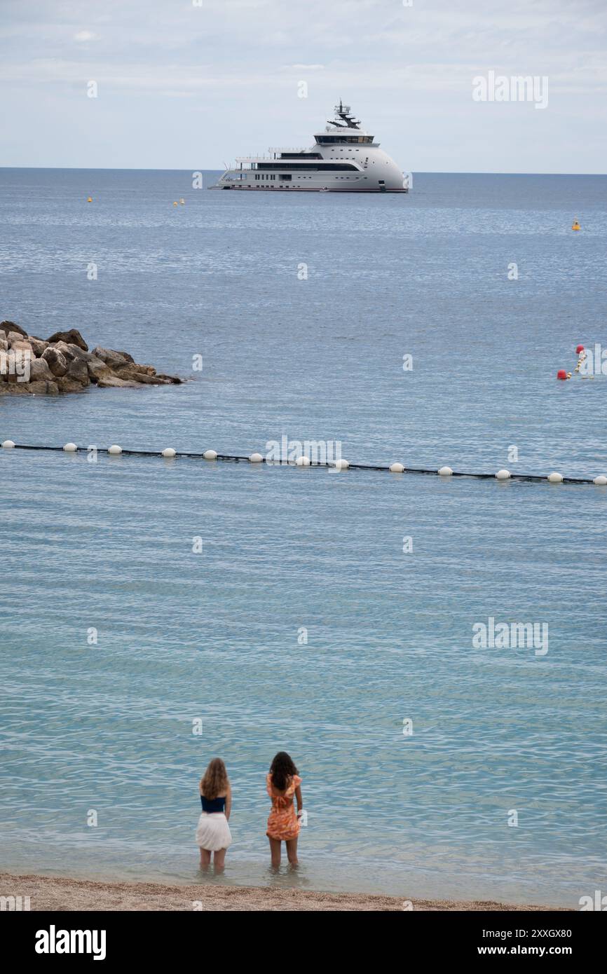 Sandy beach in Monaco, Monte-Carlo Lavrotto beach with clear sea water ...