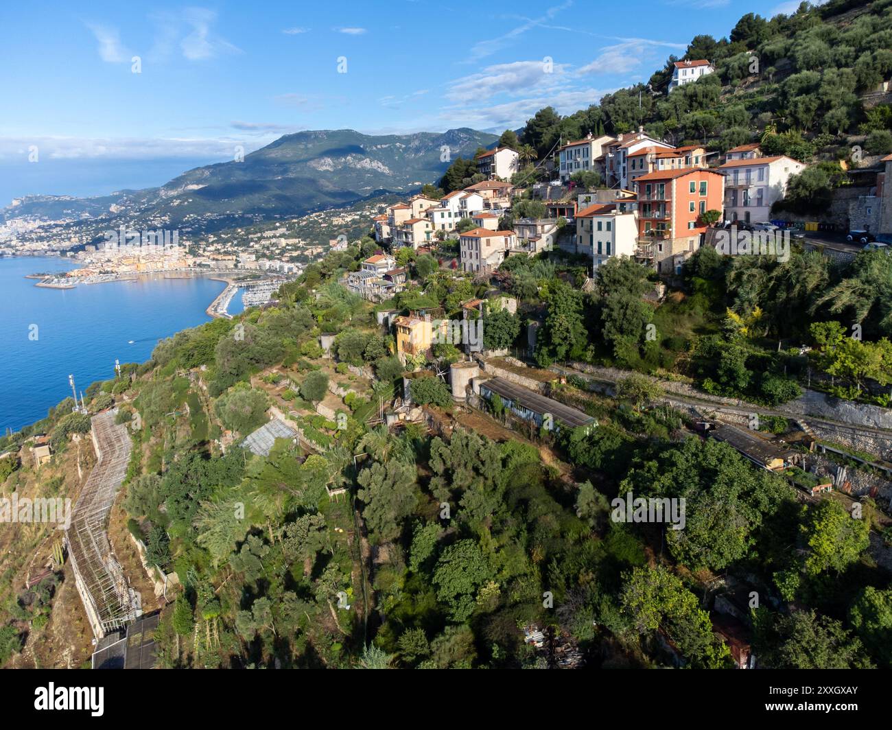Aerial view on French Riviera, Menton, Monte-Carlo and Monaco and blue ...