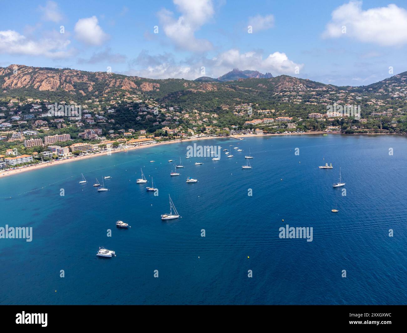 Panoramic view from above on blue Mediterranean dea, sandy beach of ...