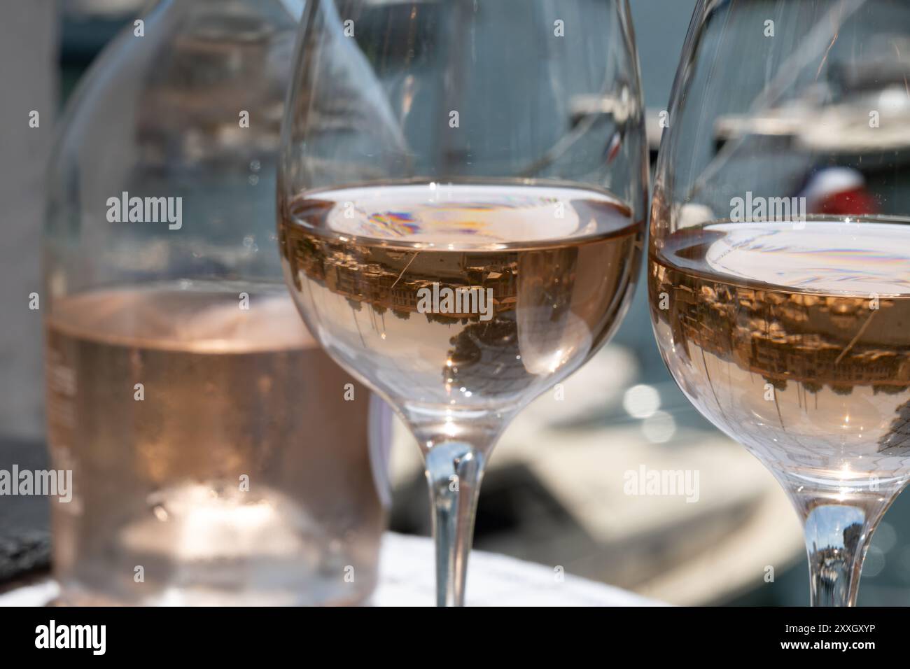 Glasses of cold rose gris Cote de Provence wine in yacht harbour of ...