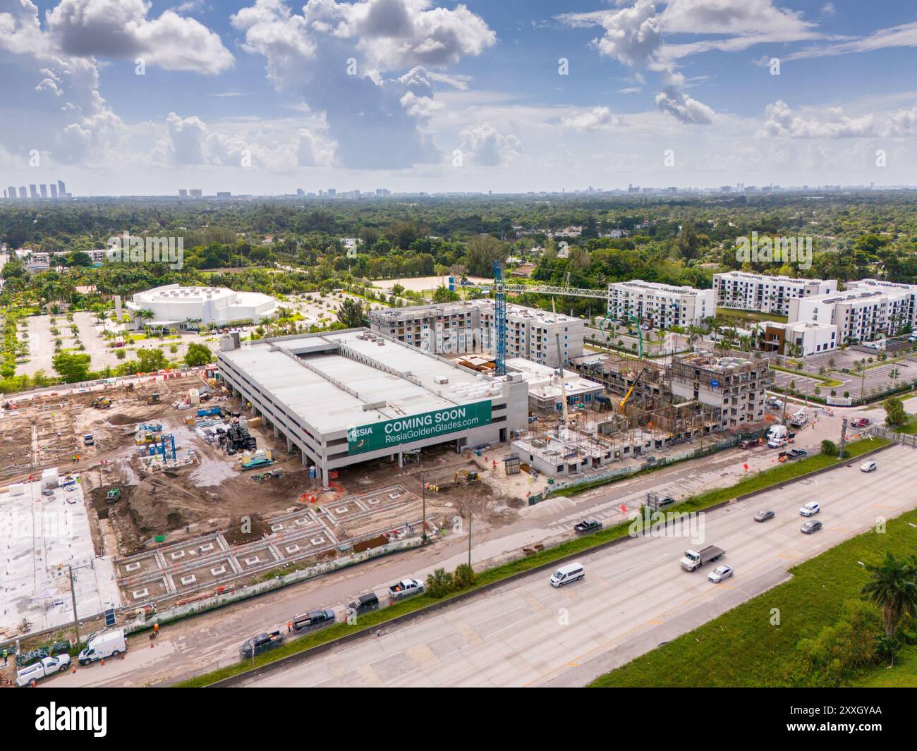 Miami, FL, USA - August 22, 2024: Resia Golden Glades construction site ...