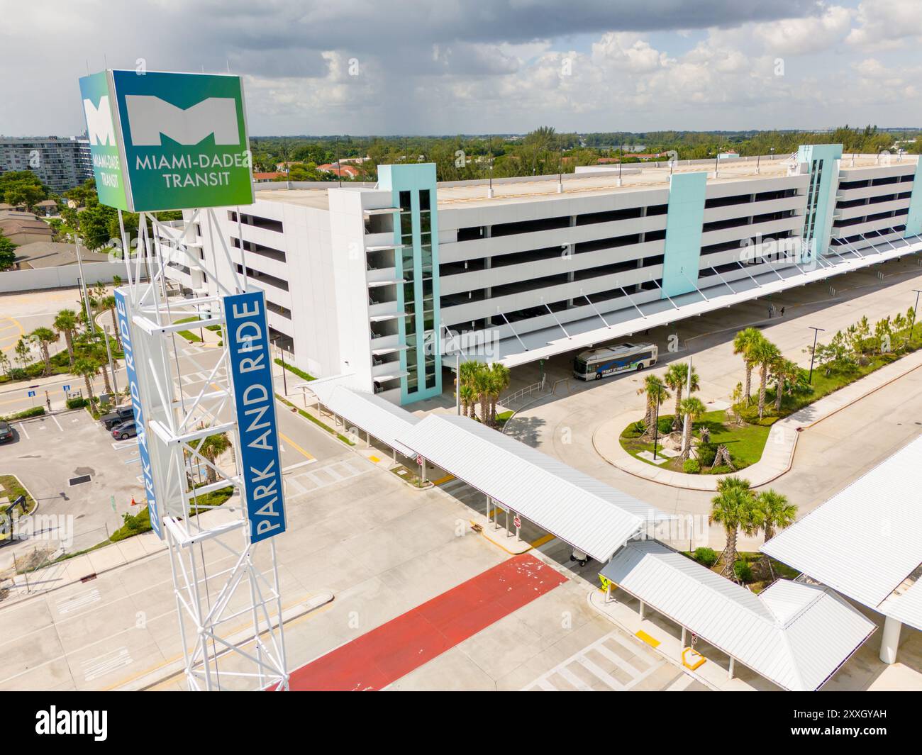 Miami, FL, USA - August 22, 2024: Park and ride Golden Glades Miami, aerial drone photo Stock ...